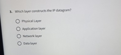 Solved Which layer constructs the IP datagram?Physical | Chegg.com