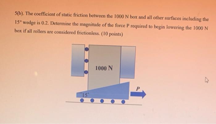 Solved 5(b). The coefficient of static friction between the | Chegg.com