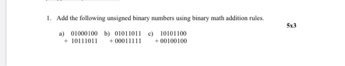 Solved 1. Add the following unsigned binary numbers using | Chegg.com