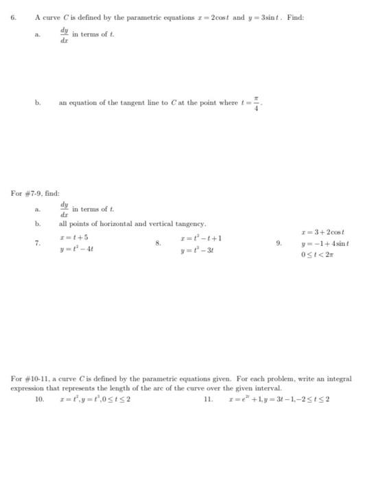 Solved Name AP Calculus BC Parametric Day 3 Hmwk Date For | Chegg.com