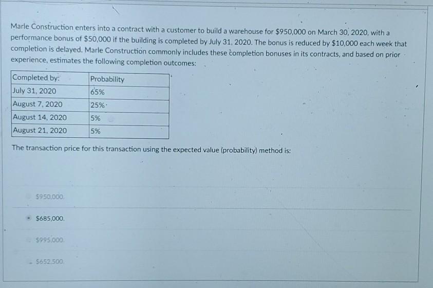 Solved Marle Construction enters into a contract with a | Chegg.com