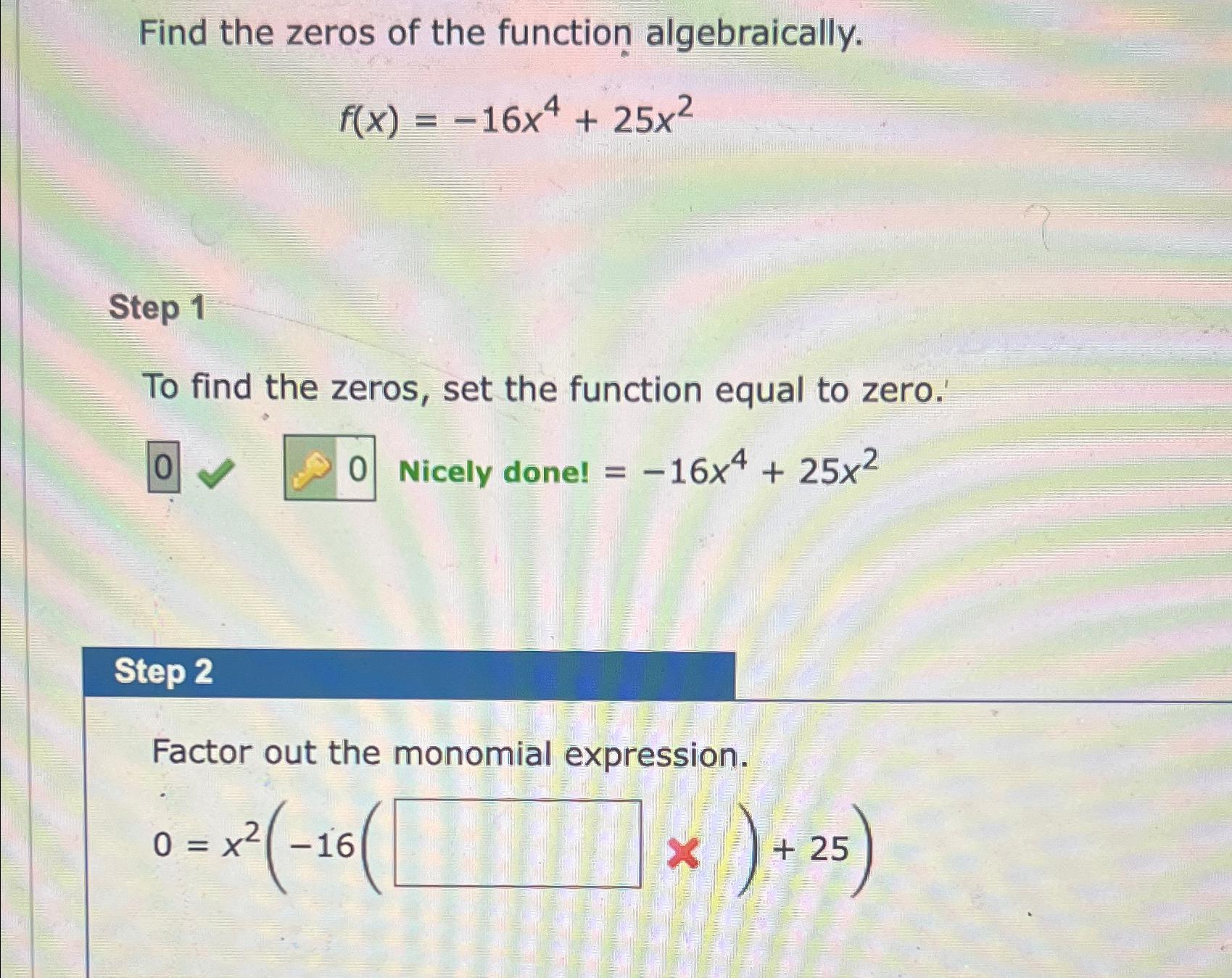 Solved Find the zeros of the function | Chegg.com