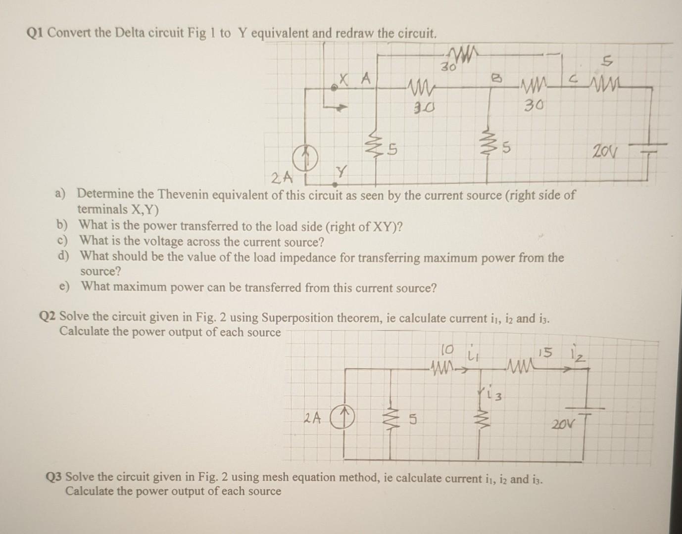 Q3 Solve the circuit given in Fig. 2 using mesh | Chegg.com