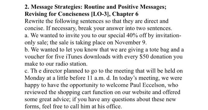 2. Message Strategies: Routine and Positive Messages; | Chegg.com