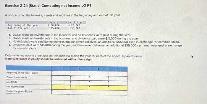 Solved Exercise 2-24 (Static) Computing net income LO P1 A | Chegg.com