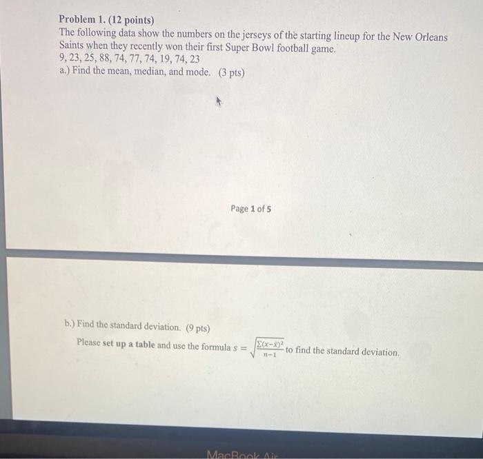 Solved Problem 1. (12 points) The following data show the | Chegg.com