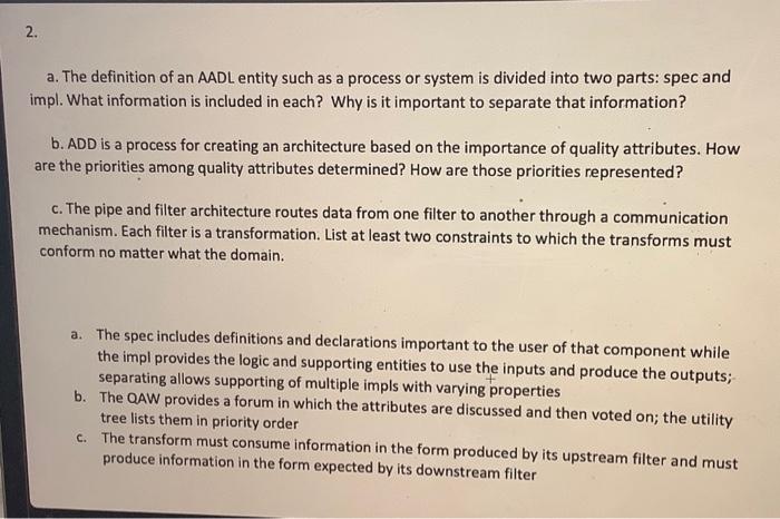 Solved A The Definition Of An Aadl Entity Such As A Process