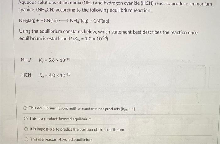 Solved Aqueous solutions of ammonia (NH3) and hydrogen | Chegg.com