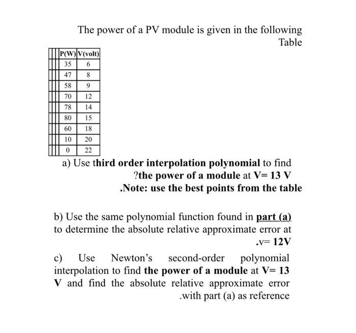 The power of a PV module is given in the following | Chegg.com