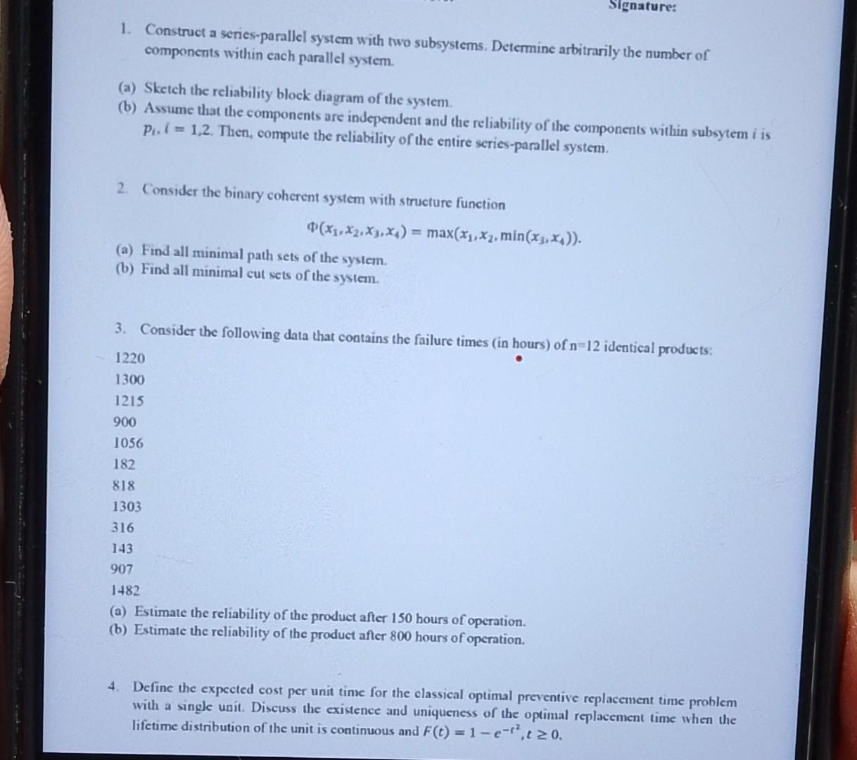 1. Construct a series-parallel system with two | Chegg.com