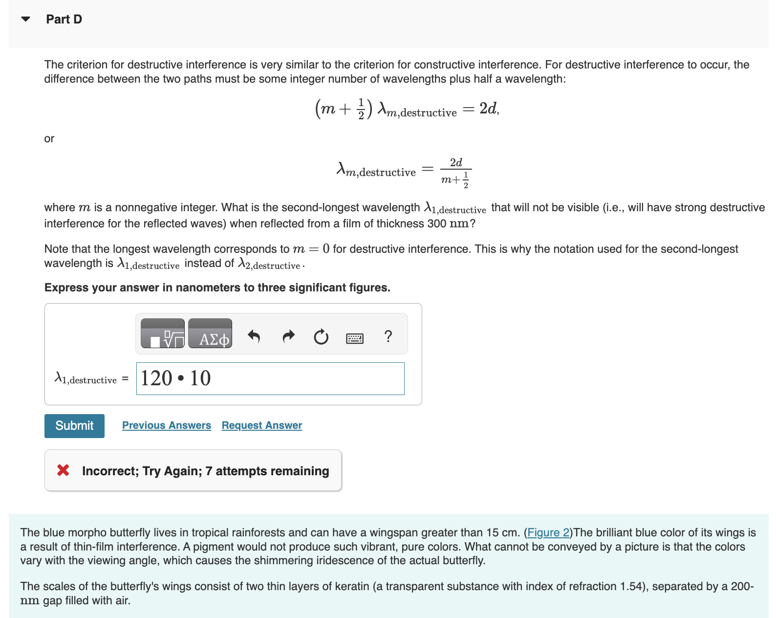 Solved The criterion for destructive interference is very | Chegg.com