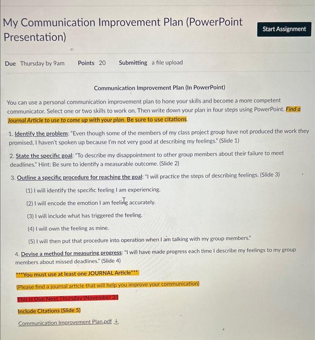 My Communication Improvement Plan (PowerPoint | Chegg.com
