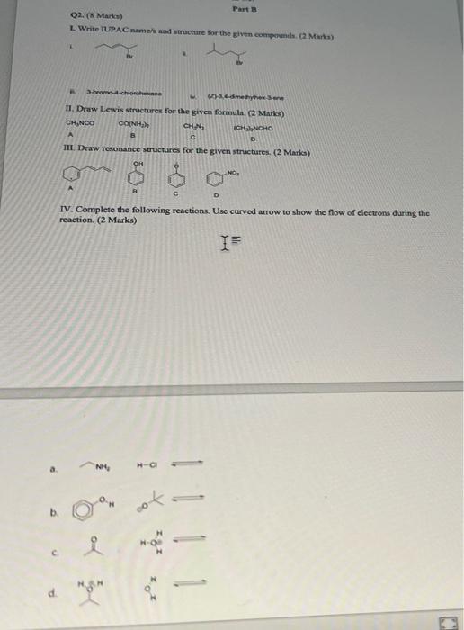 Solved Part Q2. (Mares) L Write IUPAC names and structure | Chegg.com