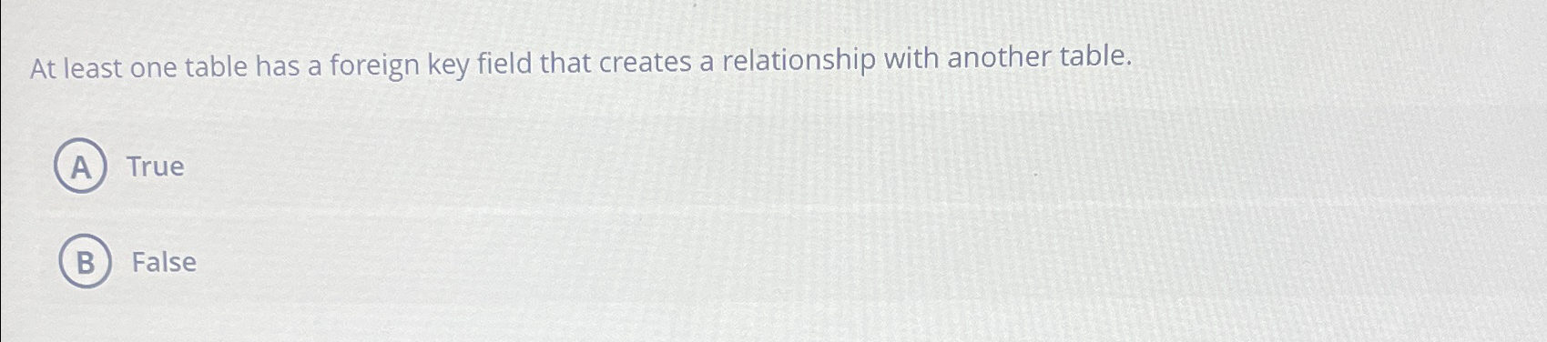 Solved At least one table has a foreign key field that | Chegg.com