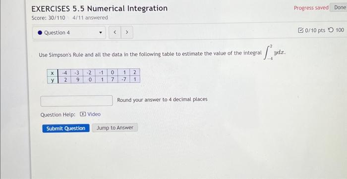 Solved EXERCISES 5.5 Numerical Integration Score: 30/110 | Chegg.com