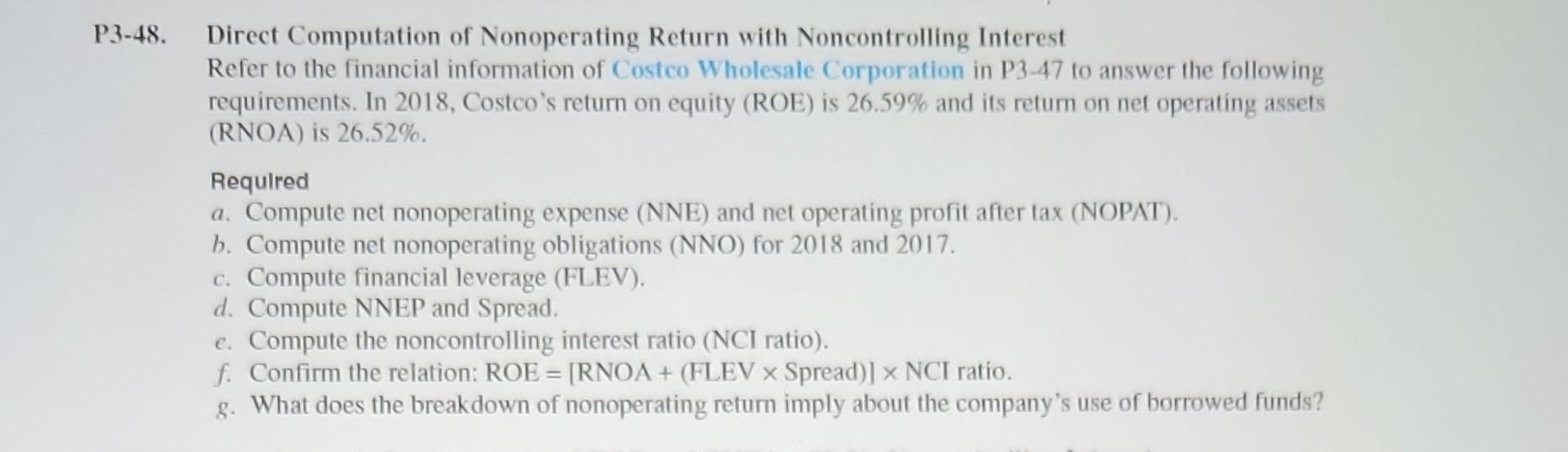 Solved 8. Direct Computation of Nonoperating Return with | Chegg.com