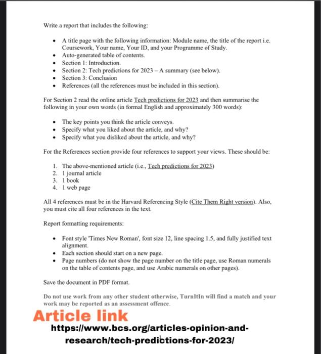 Write a report that includes the following: - A title | Chegg.com