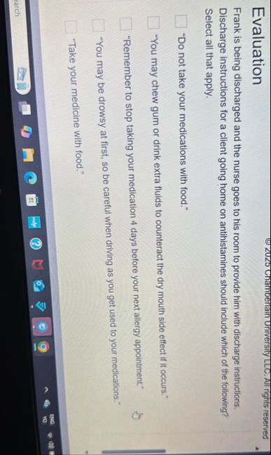 Solved Evaluation(c) 2025 ﻿Chamberlain University LLC. ﻿All | Chegg.com