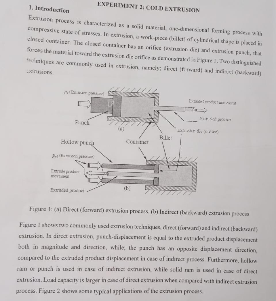 Solved EXPERIMENT 2: COLD EXTRUSION 1. Introduction | Chegg.com