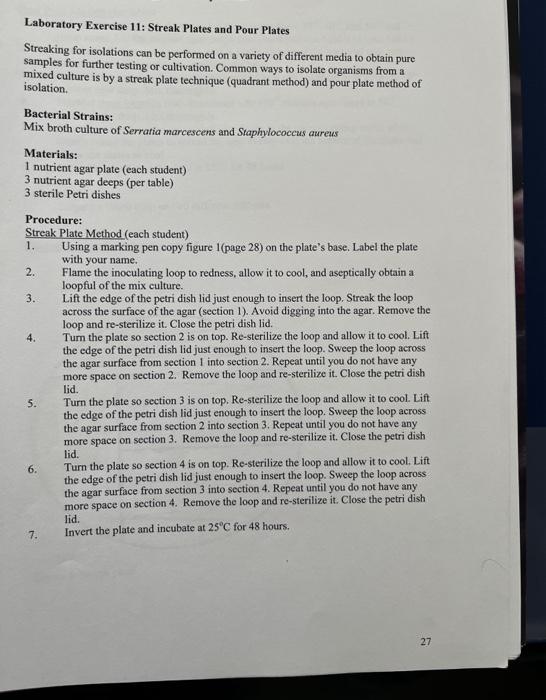 Solved Procedure: Streak Plate Method (each student) 1. | Chegg.com