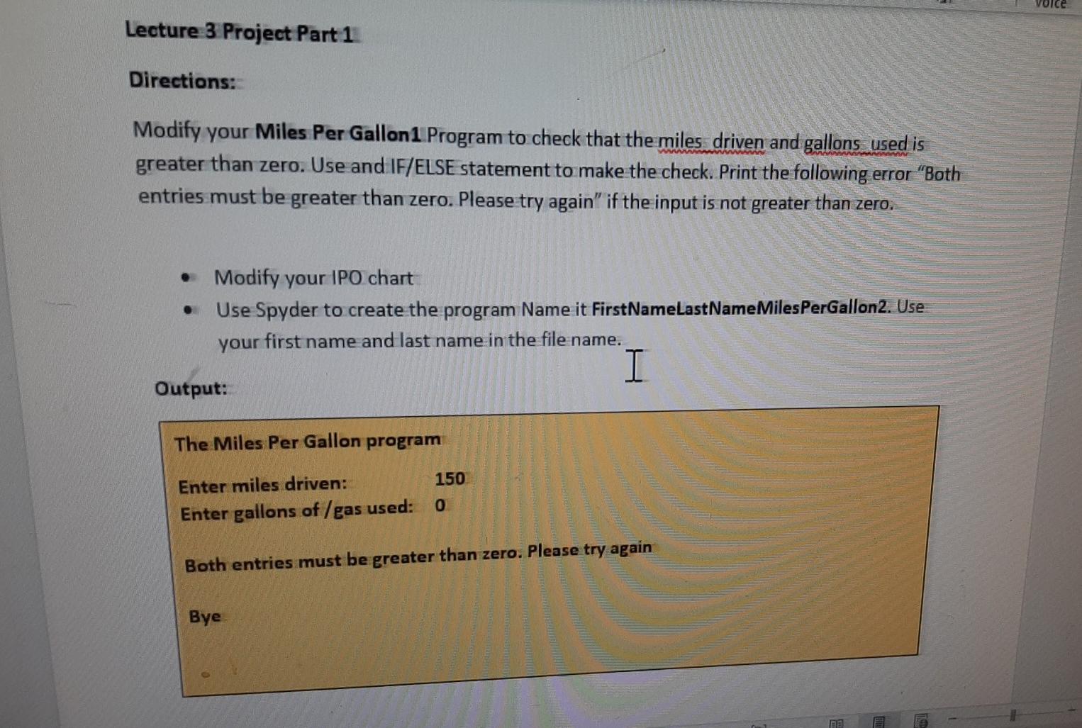 Solved Voice Lecture 3 Project Part 1 Directions: Modify | Chegg.com