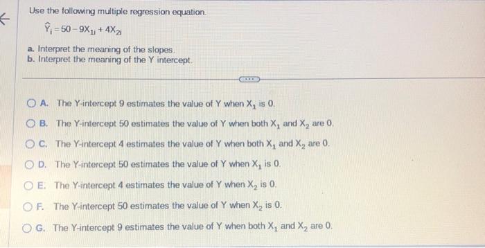 Solved Use the following multiple regression equation. | Chegg.com