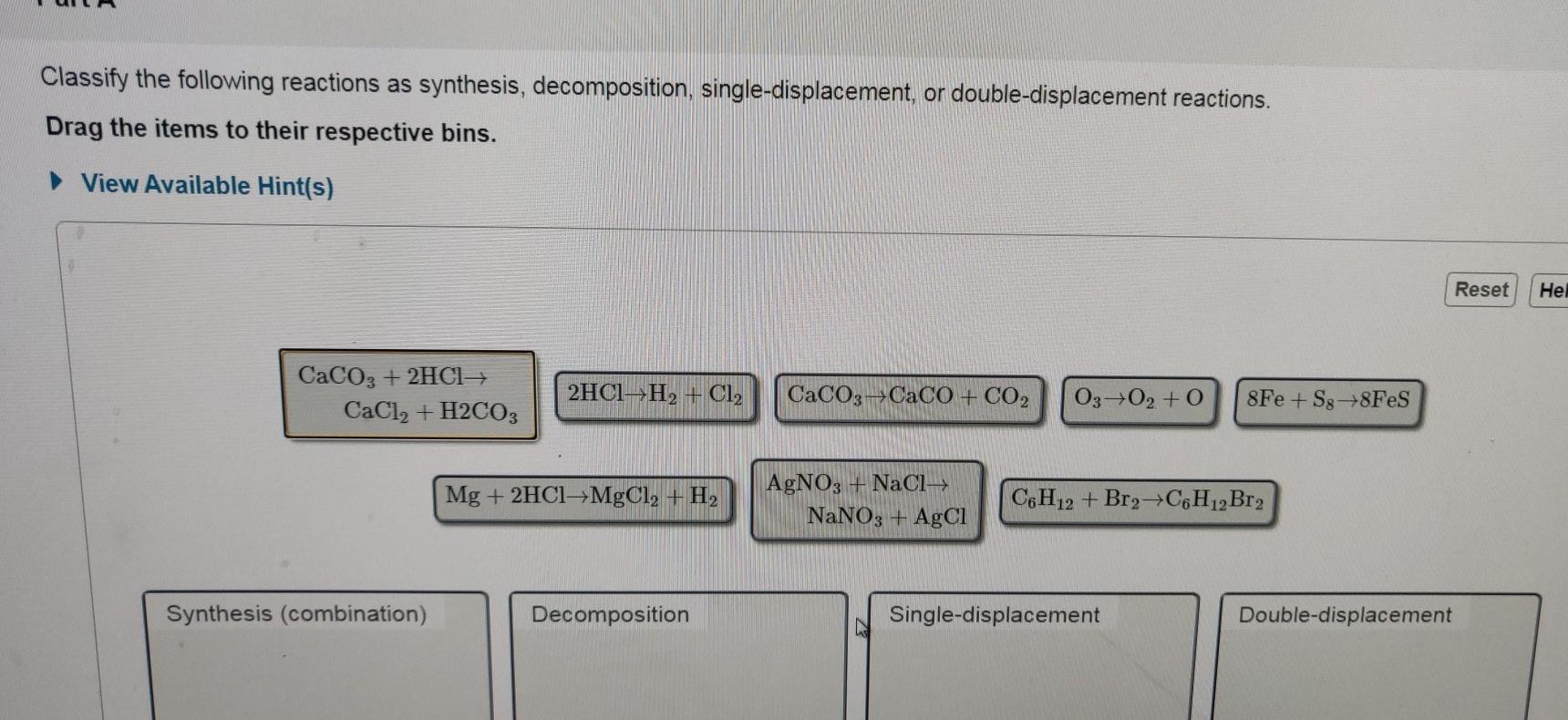 Solved Classify the following reactions as synthesis, | Chegg.com