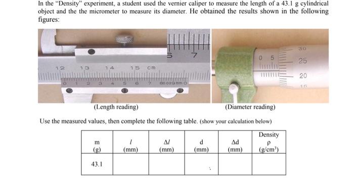Solved In the "Density experiment, a student used the | Chegg.com