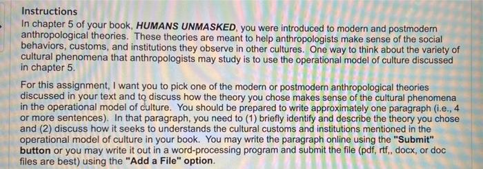 Instructions In chapter 5 of your book, HUMANS | Chegg.com
