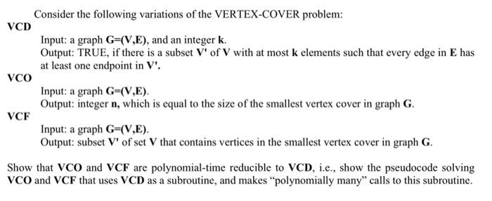 Solved Consider the following variations of the VERTEX-COVER | Chegg.com