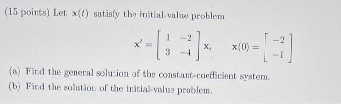 Solved (15 points) Let x(t) satisfy the initial-value | Chegg.com
