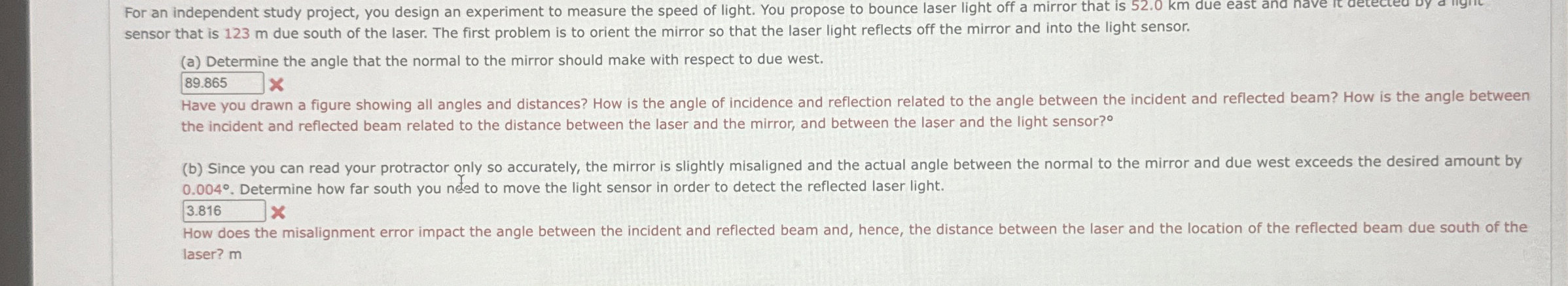 Solved sensor that is 123 ﻿m due south of the laser. The | Chegg.com