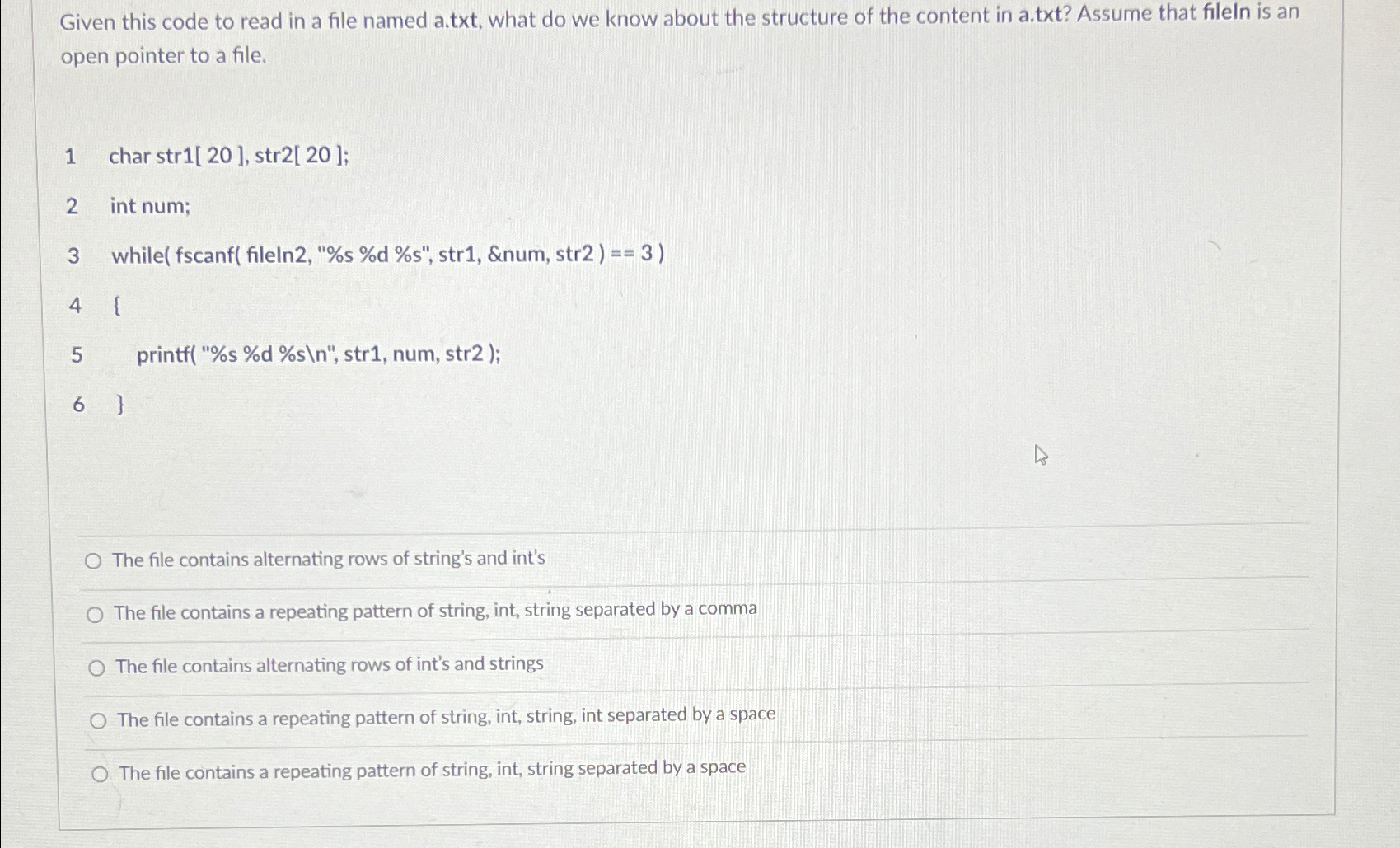 Solved Given this code to read in a file named a.txt, ﻿what | Chegg.com
