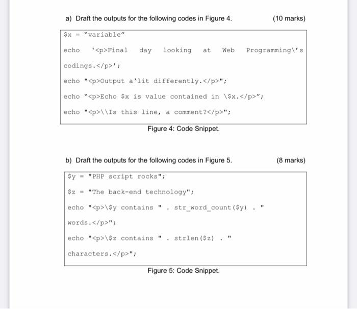 Solved Web a) Draft the outputs for the following codes in | Chegg.com