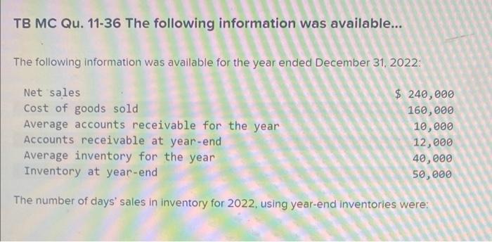 Solved TB MC Qu. 11-36 The following information was | Chegg.com