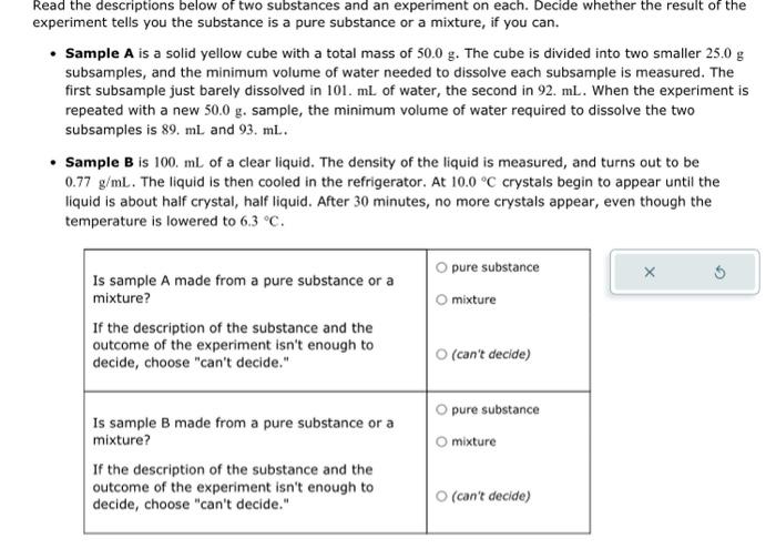 Solved Read the descriptions below of two substances and an | Chegg.com