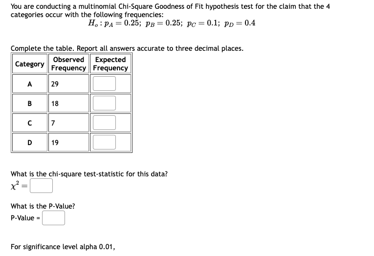 Solved You are conducting a multinomial Chi-Square Goodness | Chegg.com