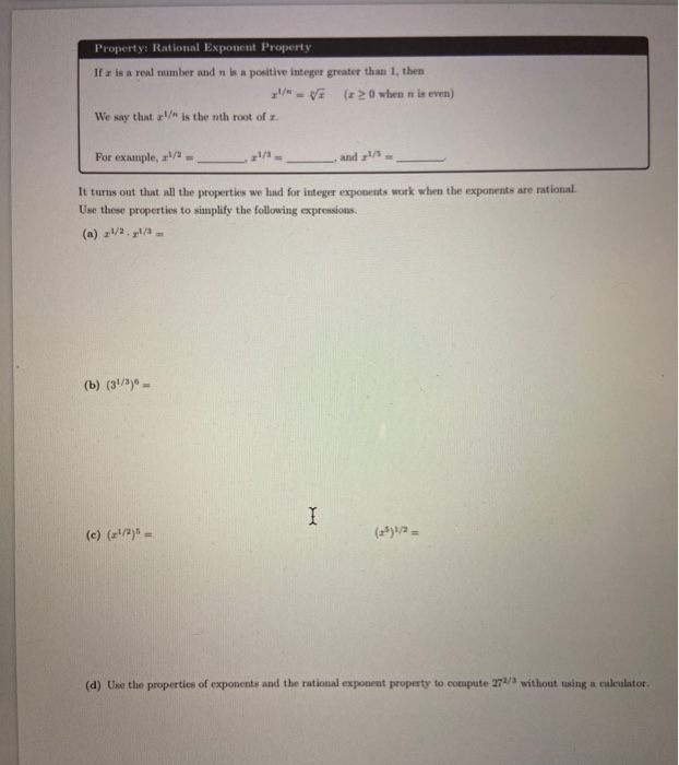 Solved Property. Rational Exponent Property If x is a real | Chegg.com