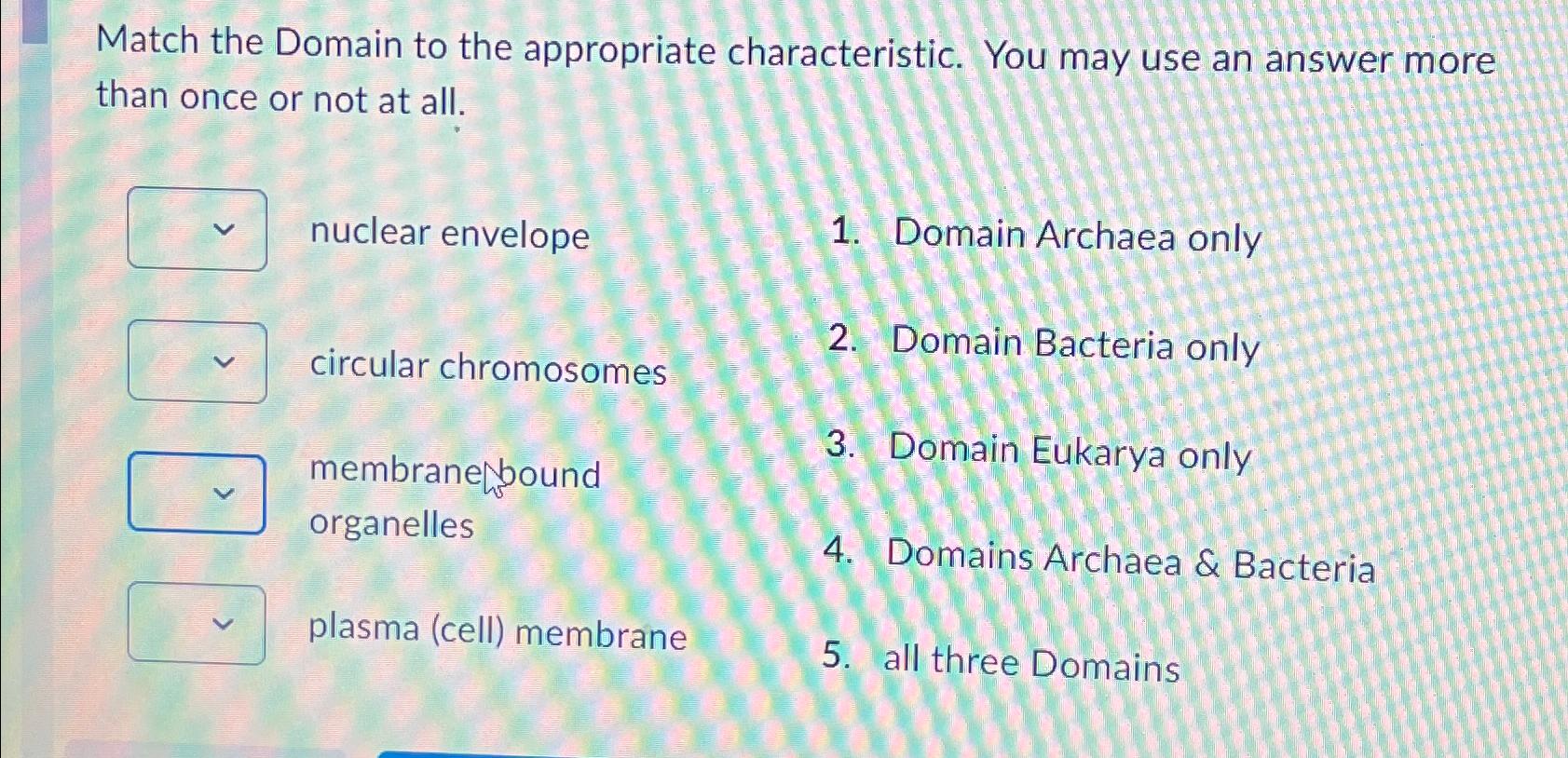 Solved Match the Domain to the appropriate characteristic. | Chegg.com