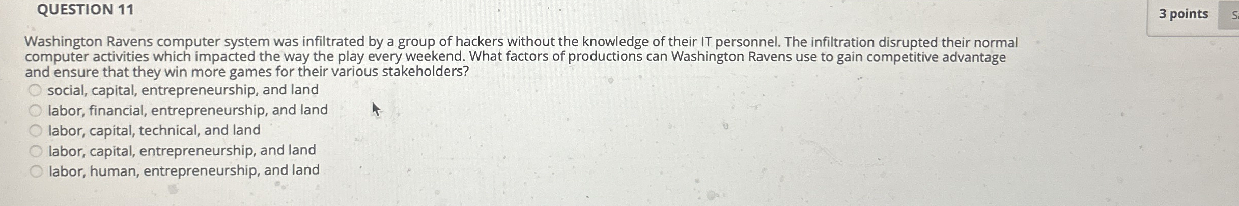 Solved QUESTION 113 ﻿pointsWashington Ravens computer system | Chegg.com