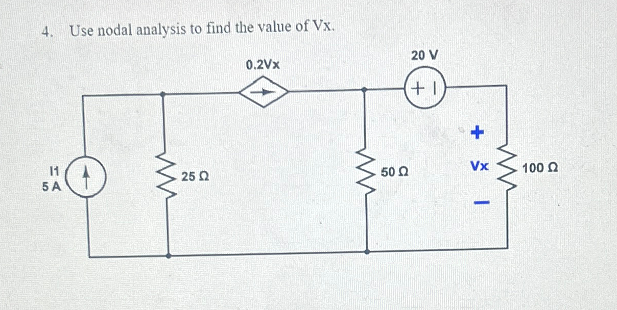 Solved Use nodal analysis to find the value of Vx. | Chegg.com