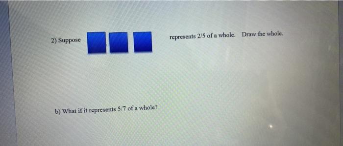 Solved 2) Suppose represents 2/5 of a whole. Draw the whole | Chegg.com