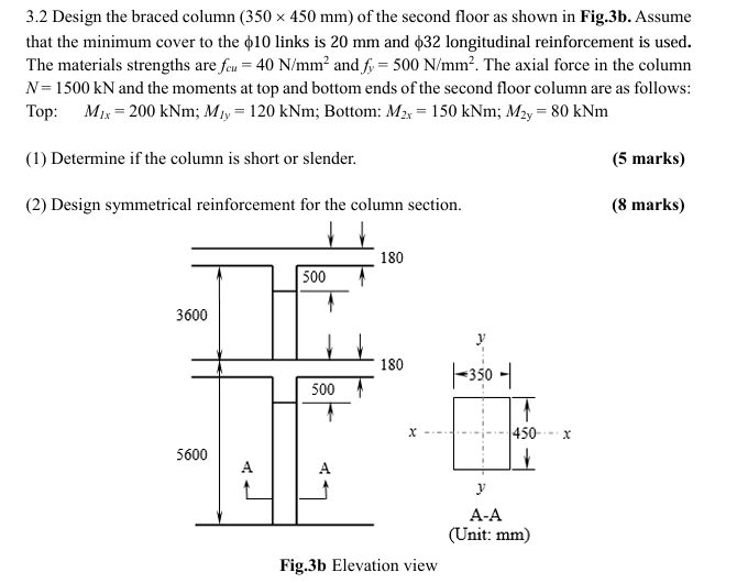 3.2 ﻿Design the braced column (350×450mm) ﻿of the | Chegg.com