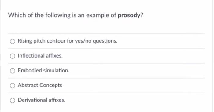 Solved Which of the following is an example of prosody? | Chegg.com