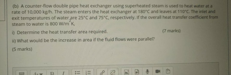 Solved (b) A counter-flow double pipe heat exchanger using | Chegg.com