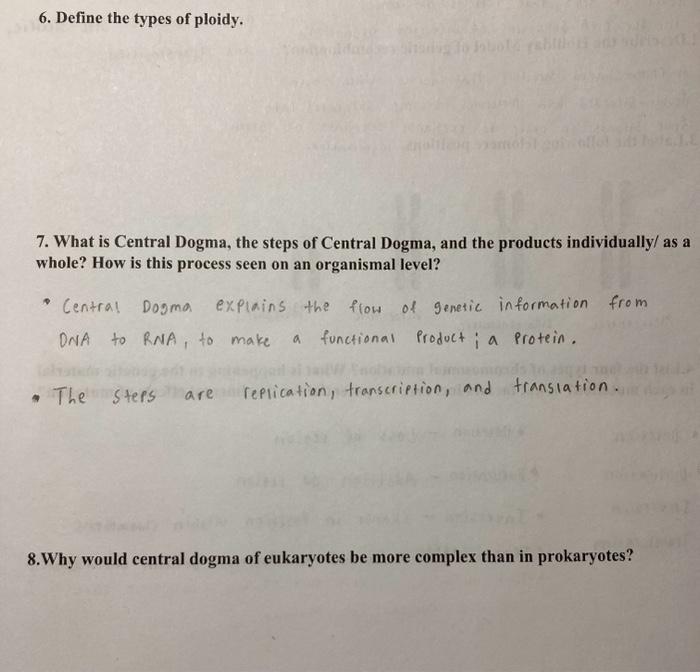 Solved 6. Define the types of ploidy. 7. What is Central | Chegg.com