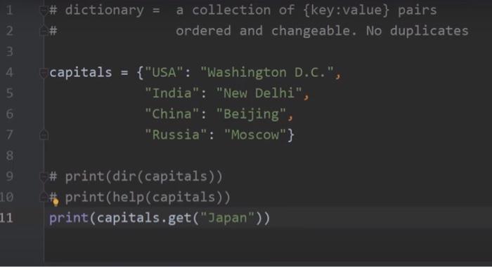 Solved \# dictionary = a collection of { key:value } pairs | Chegg.com