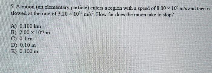Solved 5. A muon (an elementary particle) enters a region | Chegg.com