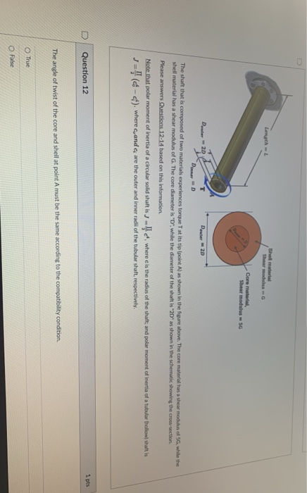 Solved Length She material Shear modus Core material, Shear | Chegg.com