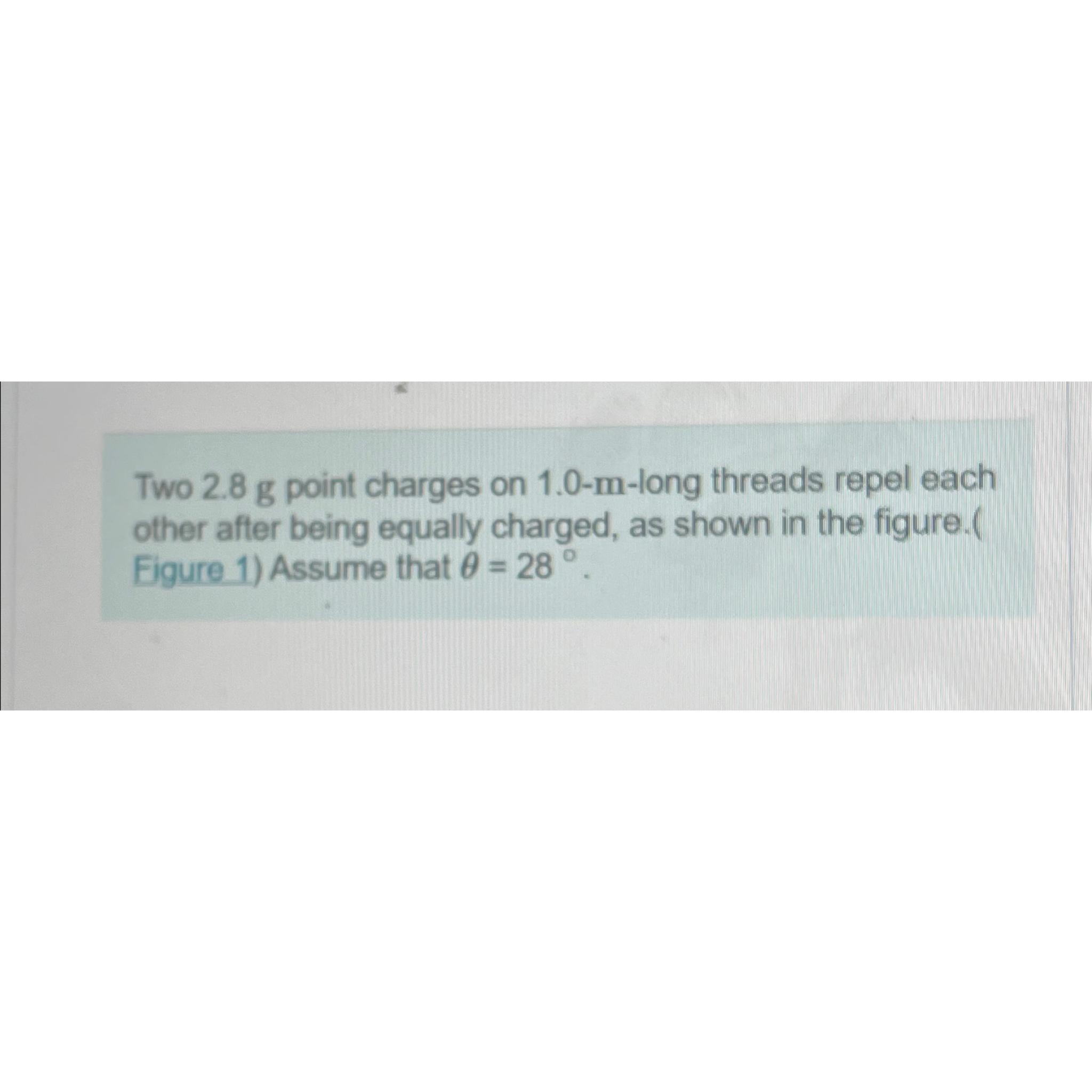 Two 2.8g ﻿point charges on 1.0 -m-long threads repel | Chegg.com